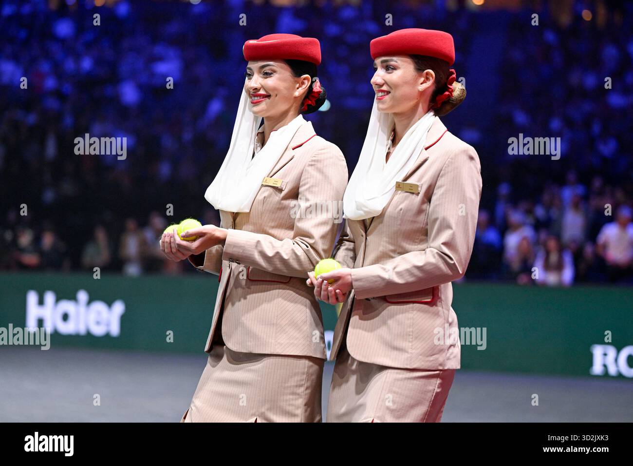 illustration of Fly Emirates airline flight attendants from the plane ...