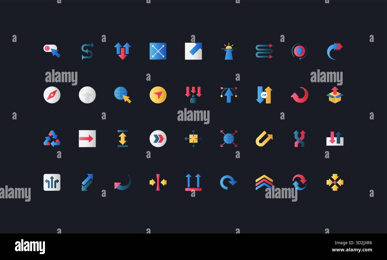 Gradient flat style icons set with diverse arrow directions, navigation ...