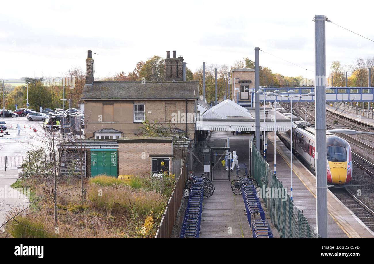 The scene at Huntingdon train station in Cambridgeshire, after a number ...
