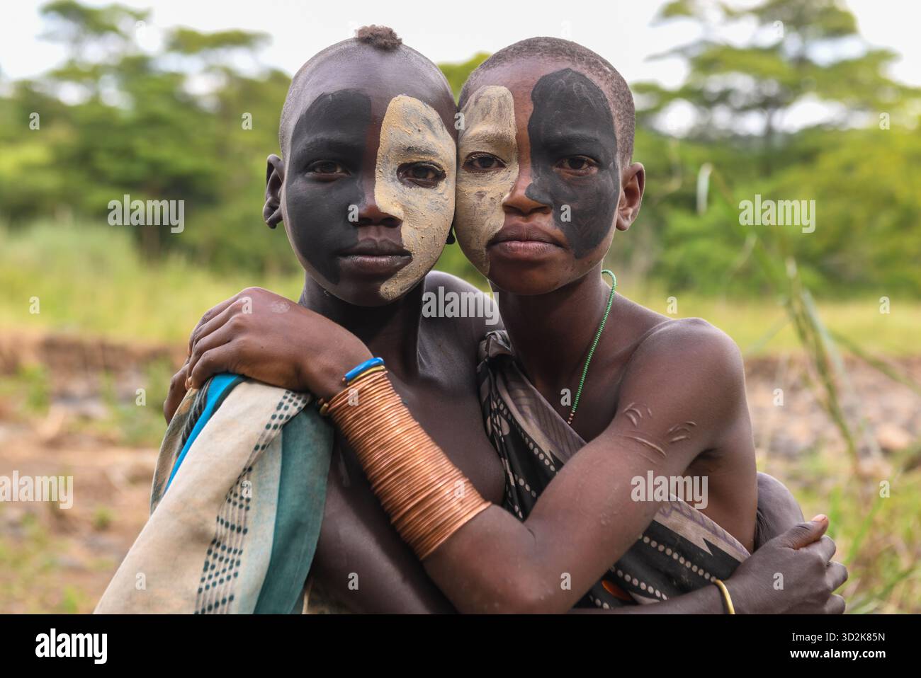Kibish, Ethiopia - 12 August 2025: portrait of painted people of Suri ...