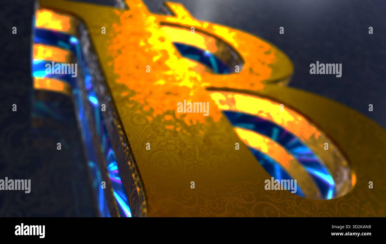 Bitcoin BTC blockchain cryptocurrency 3d symbol spectacular. Abstract ...