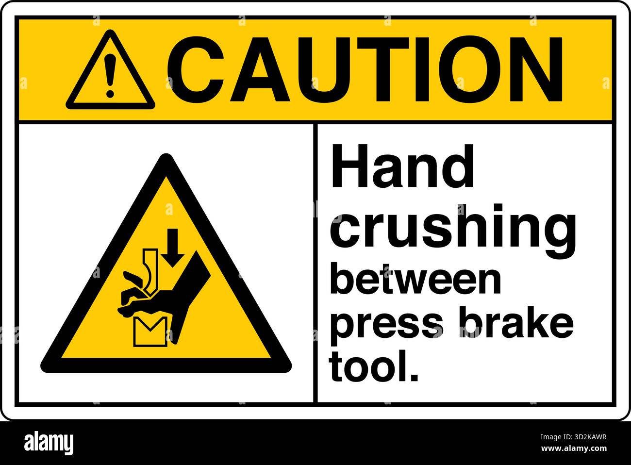 The "Safety Sign: Hand Crushing Between Press Brake Tool" warns ...