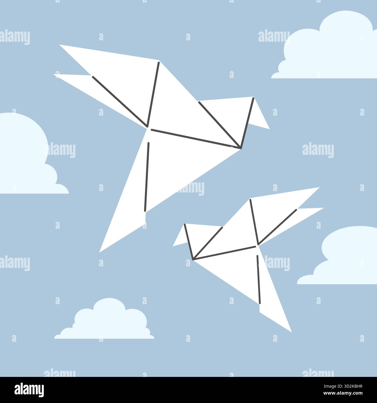 Two white origami doves flying in the sky. Folded paper birds. Origami ...