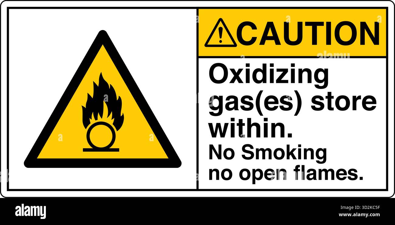 The "Safety Sign: Oxidizing Gas – Store Within, No Smoking, No Open ...
