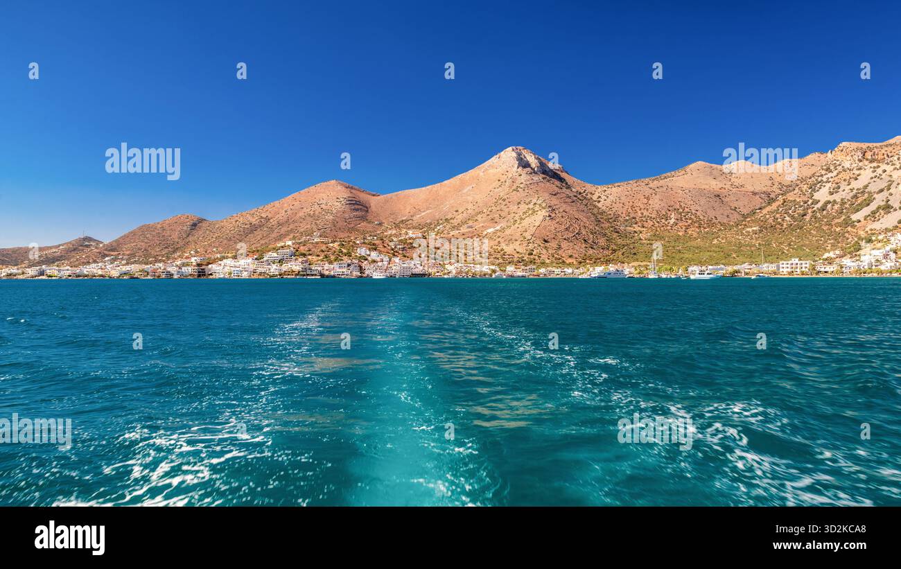 Beautiful panoramic view of Elounda on Crete, Greece, captured from a ...