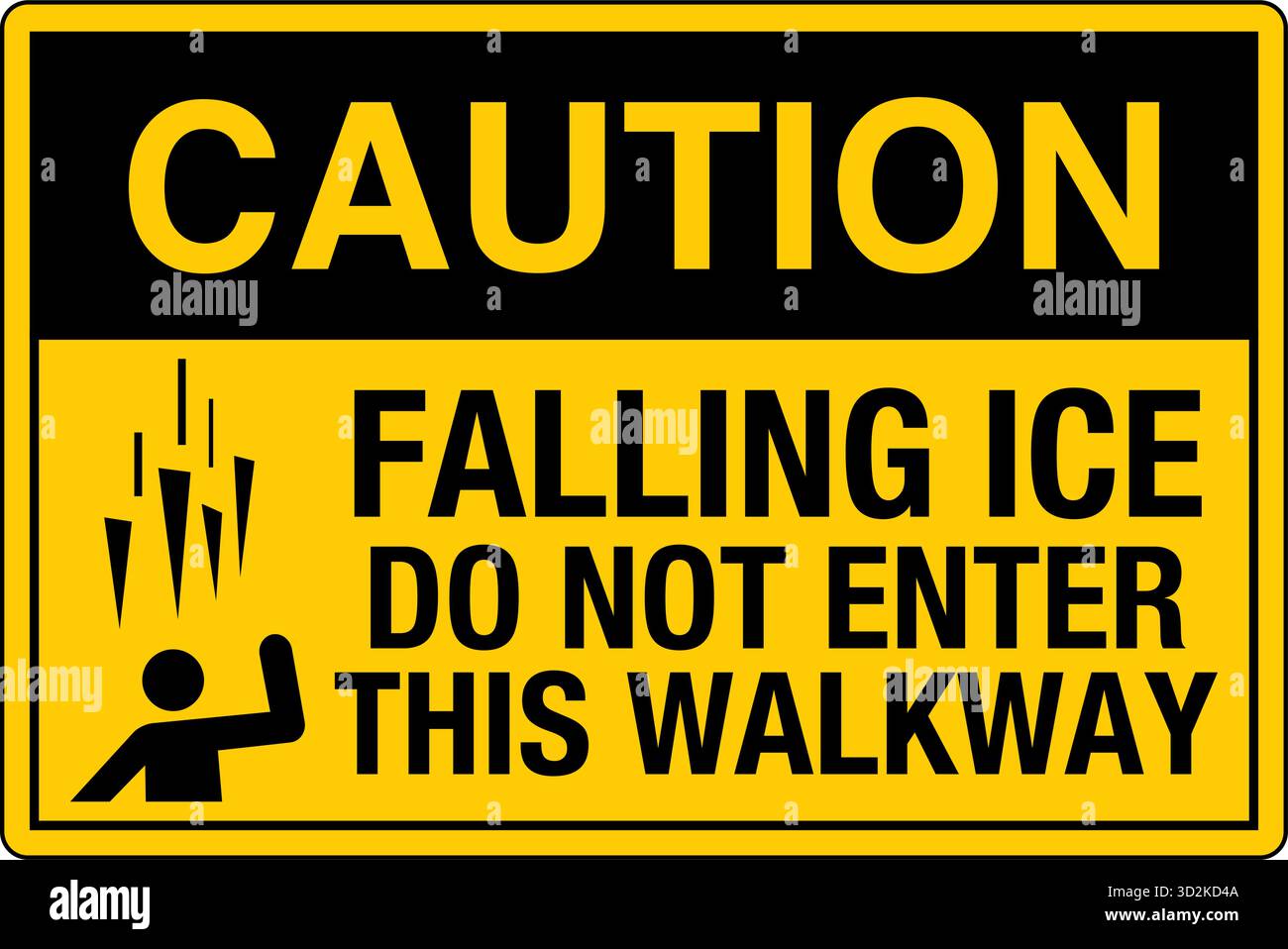 The "Safety Sign: Falling Ice – Do Not Enter This Walkway" warns ...