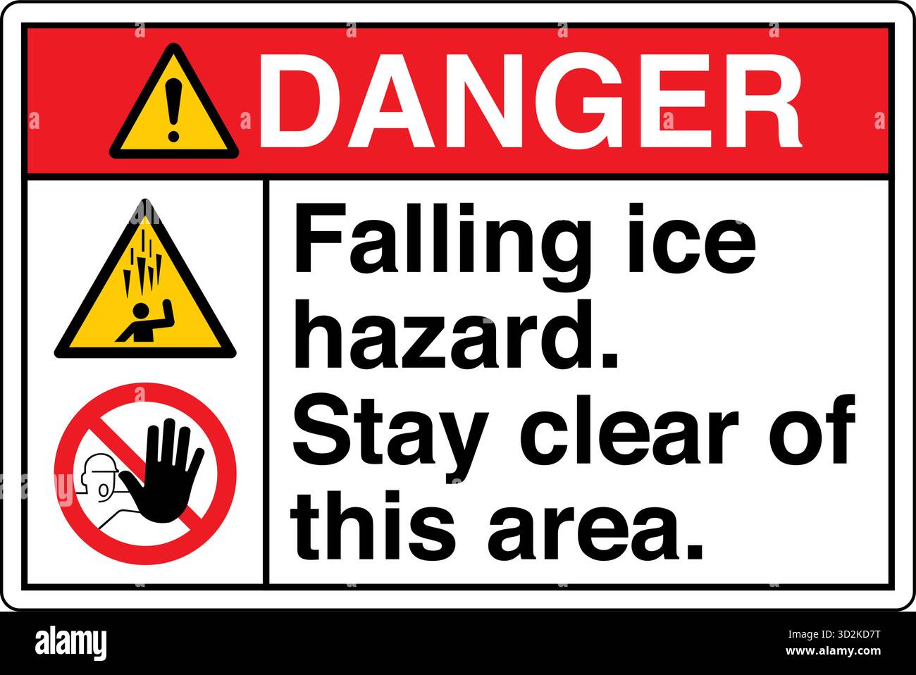 The "Safety Sign: Falling Ice – Do Not Enter This Walkway" warns ...
