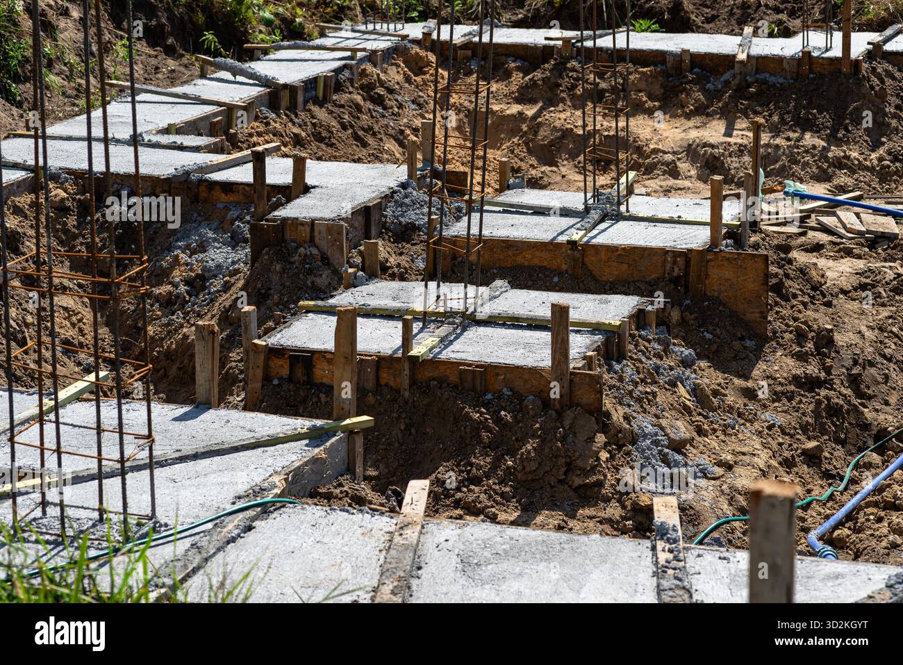 Wide foundation strips painted with black dispersion asphalt-rubber ...