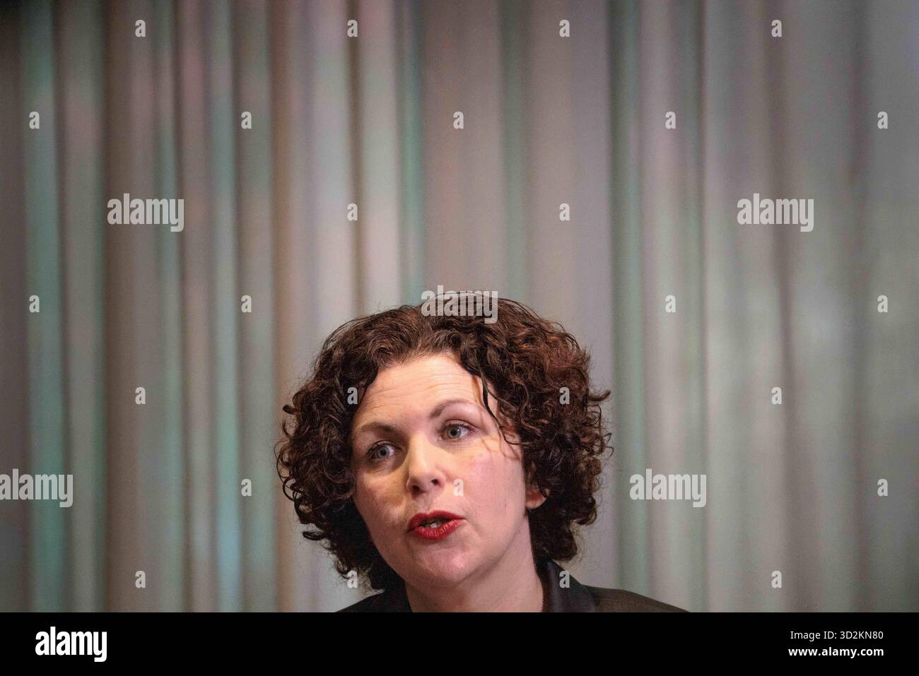 02 November 2025, Berlin: Amira Mohamed Ali, Co-Chair of BSW, speaks at ...