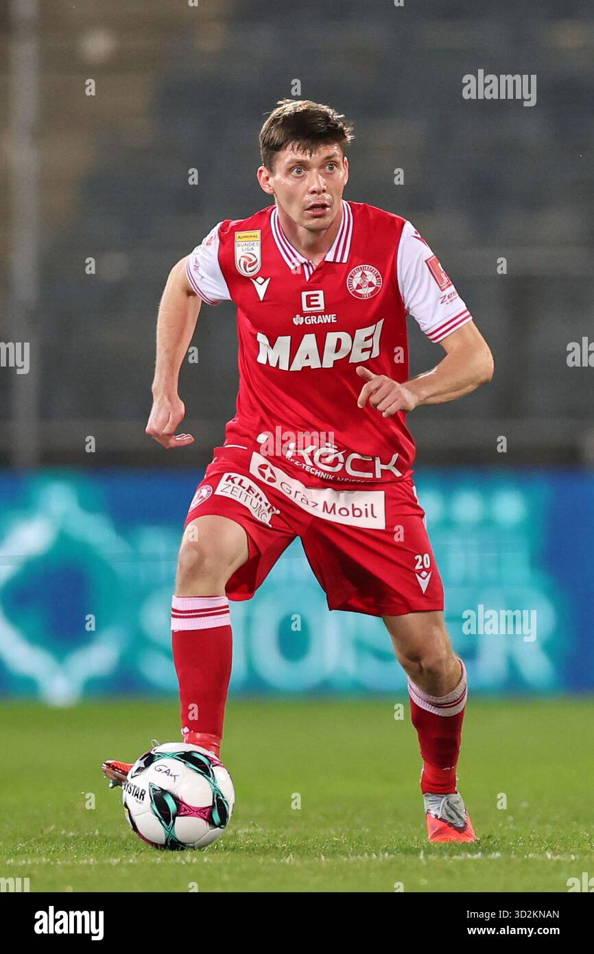 Austrian Bundesliga football match between Grazer AK 1902 and SCR Altach. Dynamic game moments ...