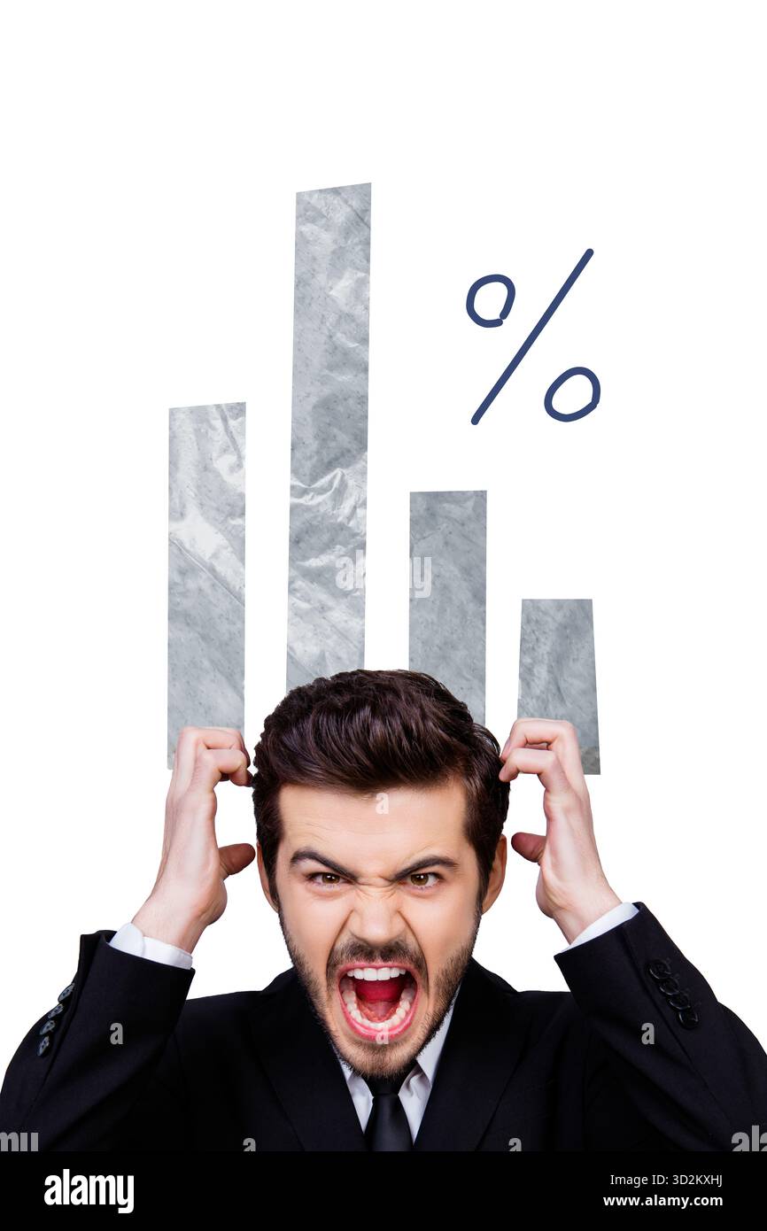 Sketch pop banner image art collage of angry businessman scream chart ...