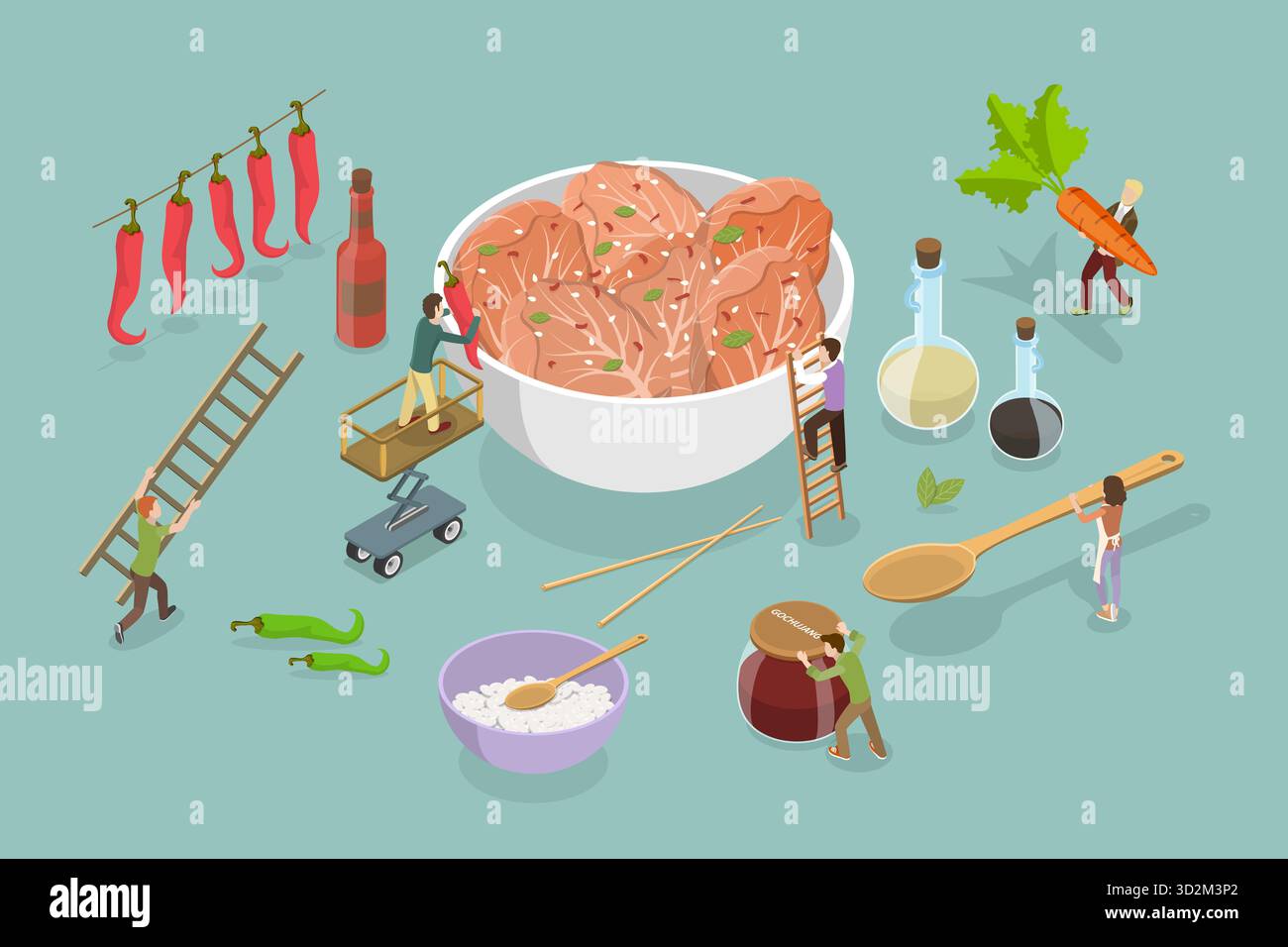 3D Isometric Flat Conceptual Illustration of Kimchi, Korean Traditional ...