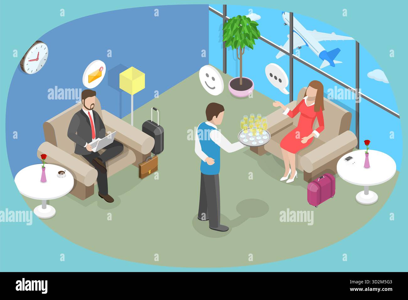 3D Isometric Flat Conceptual Illustration of Vip Lounge Airport Zone ...