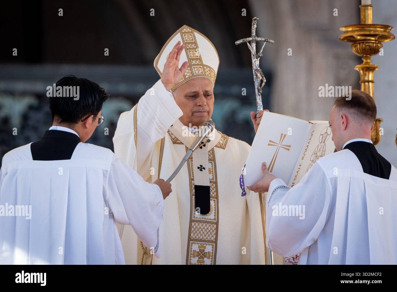 Pope Leo XIV delivers his blessing during the Mass on the Jubilee of ...