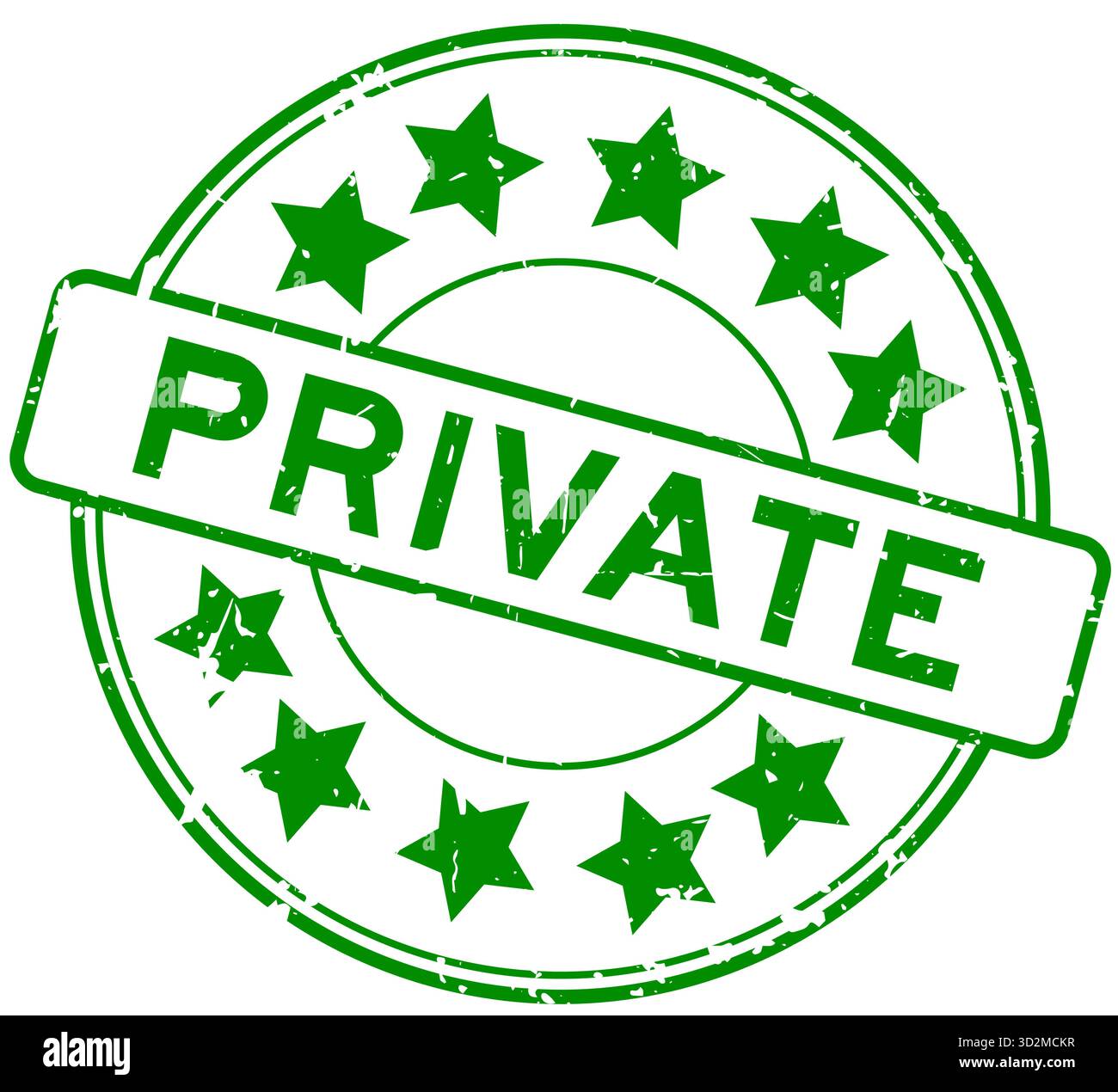 Grunge green private word with star icon round rubber seal stamp on ...