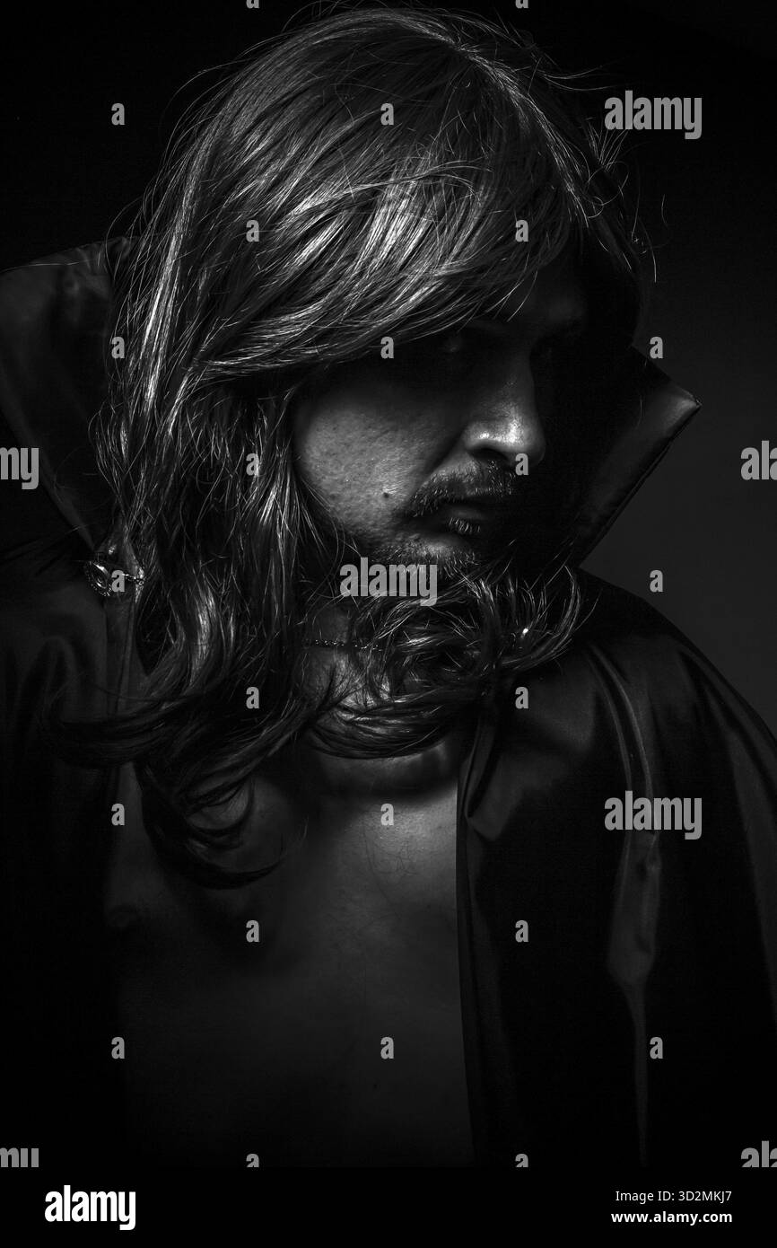 Vampire, Male model, evil, blind, fallen angel of death Stock Photo - Alamy