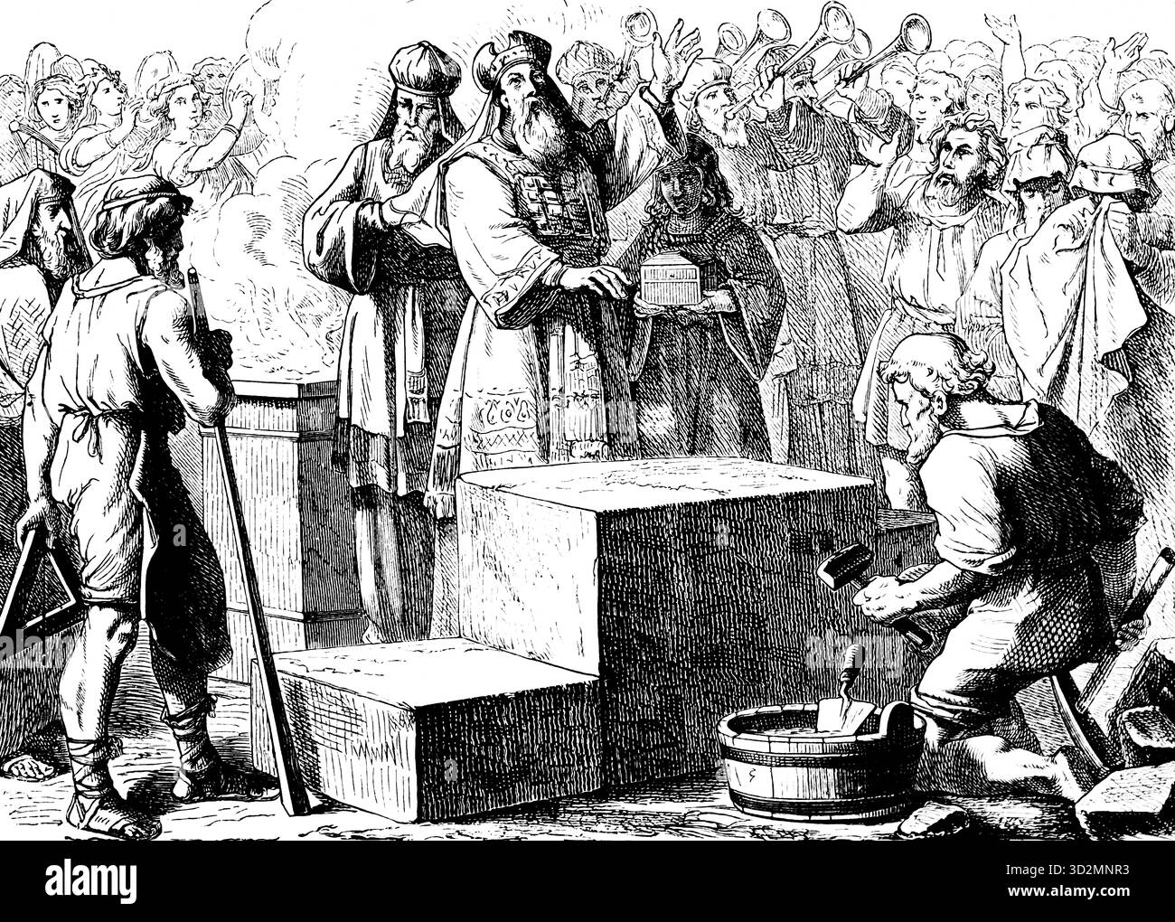 Laying the foundation stone of the temple, house of God in Jerusalem ...
