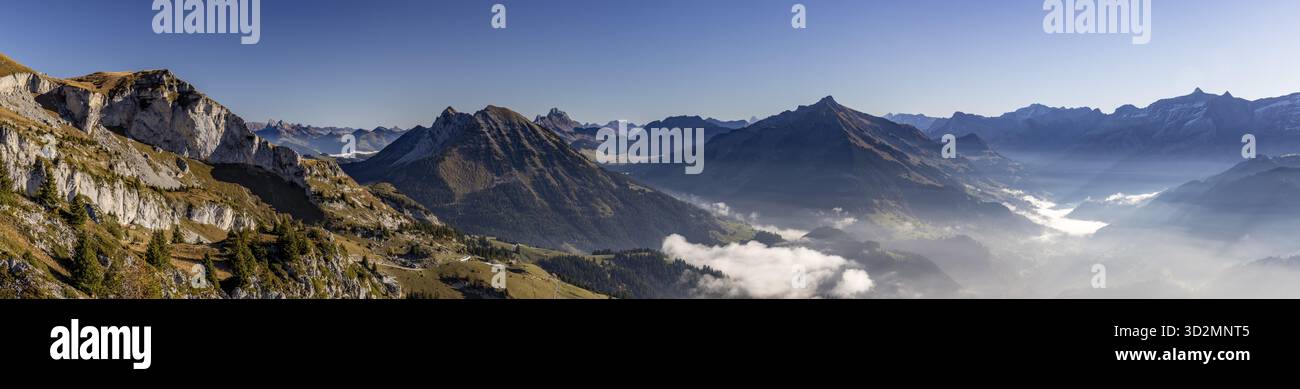 View towards Les Mosses, left Mont d'Or, right Pic Chaussy, Leysin ...