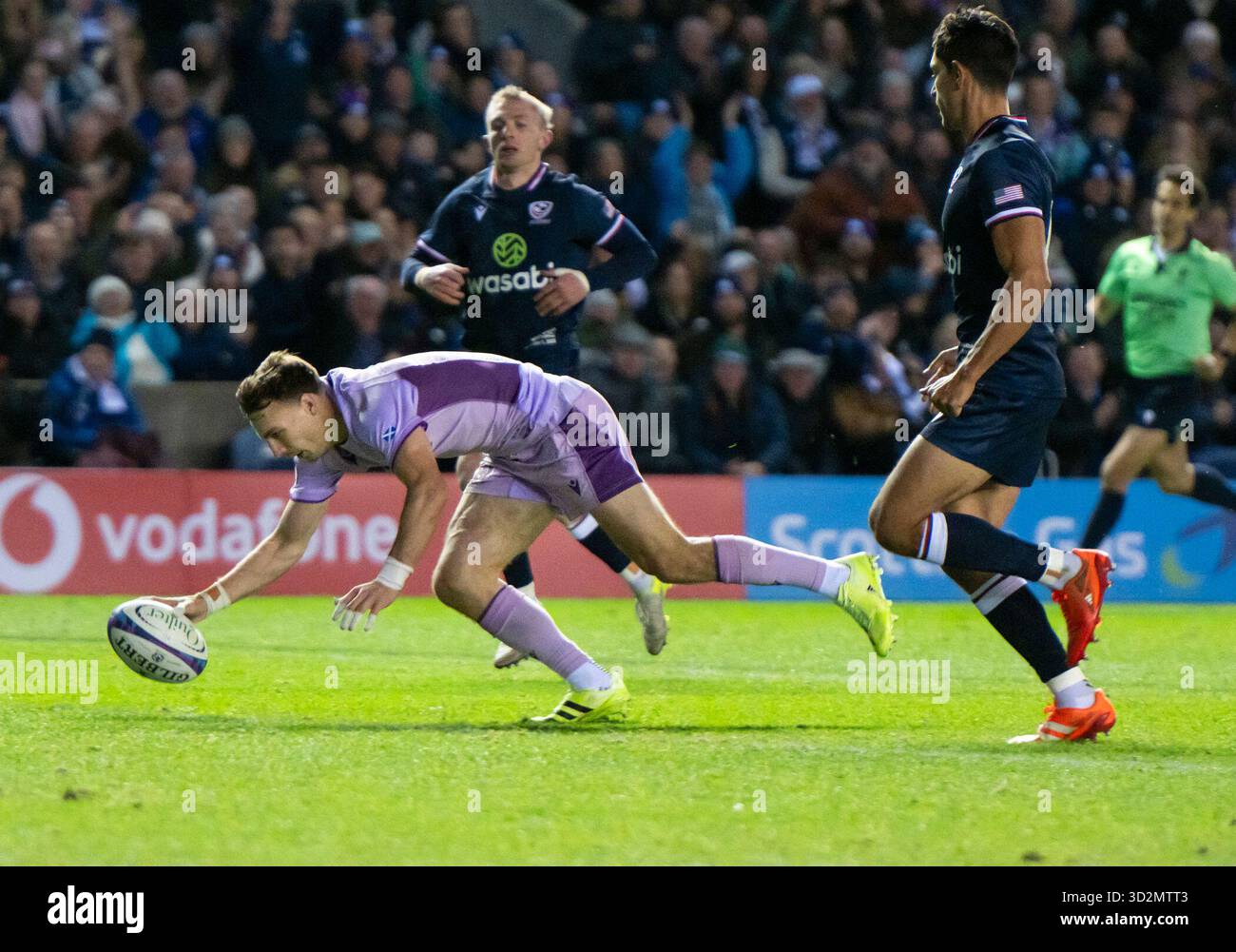 Autumn Test - Scotland v USA. ScotlandÕs Jamie Dobie dives over the ...