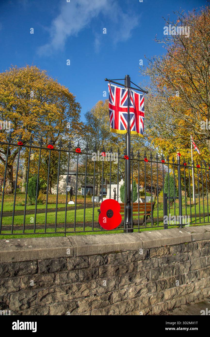 Union Jack flags flutter in golden autumn light ready for the ...