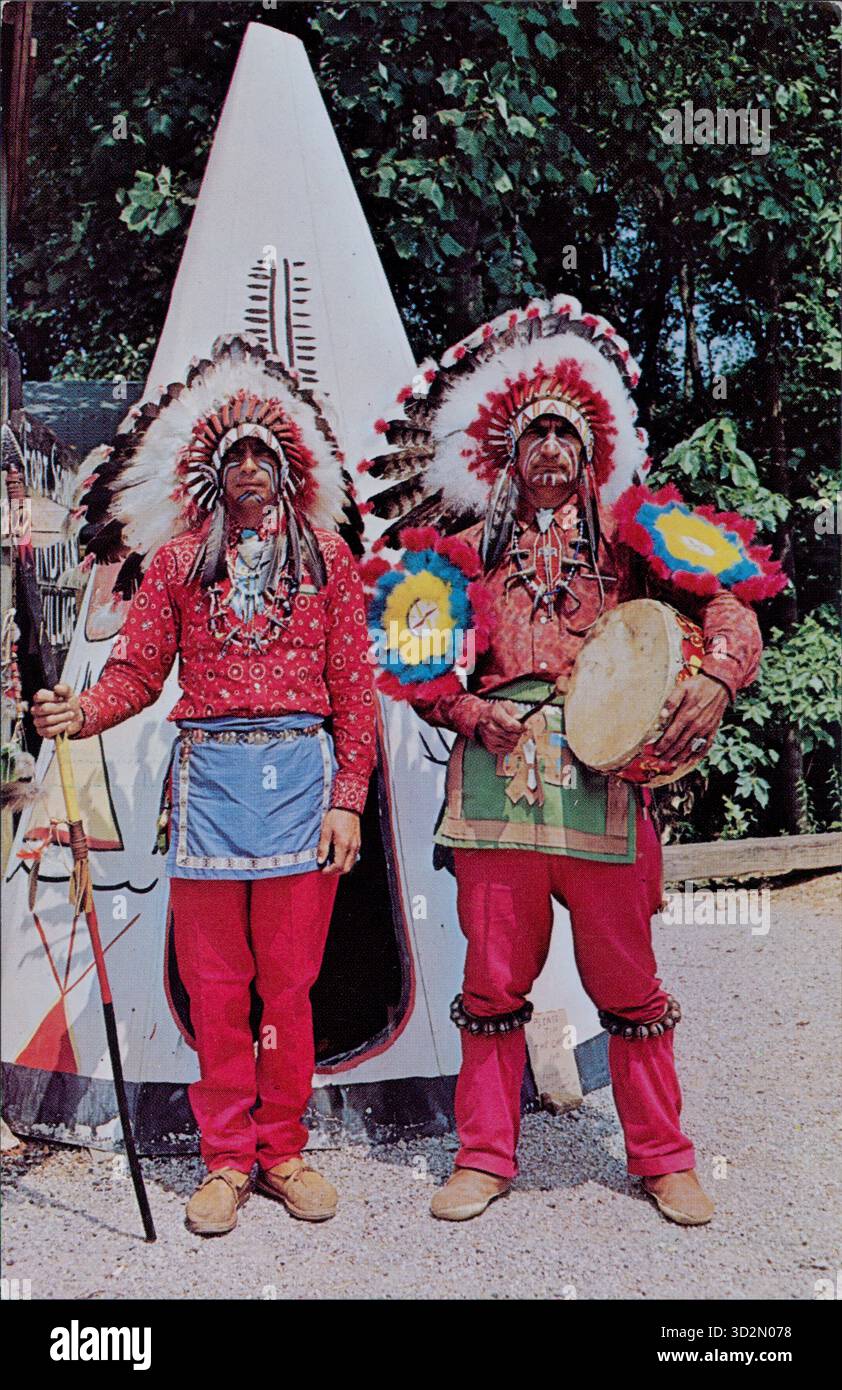 Postcard depicting two men dressed in traditional Cherokee attire ...