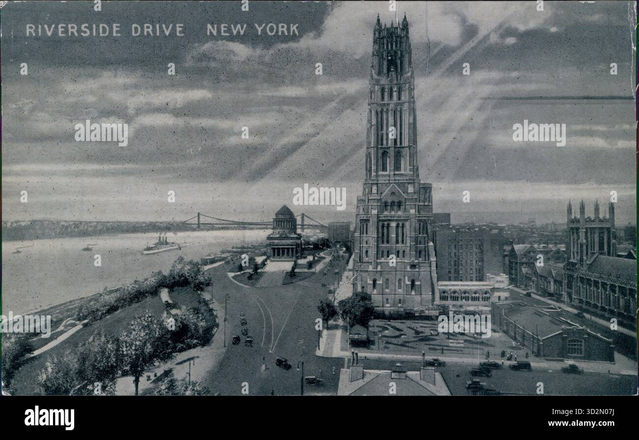 Postcard depicting Riverside Drive with the Riverside Church and Grant ...