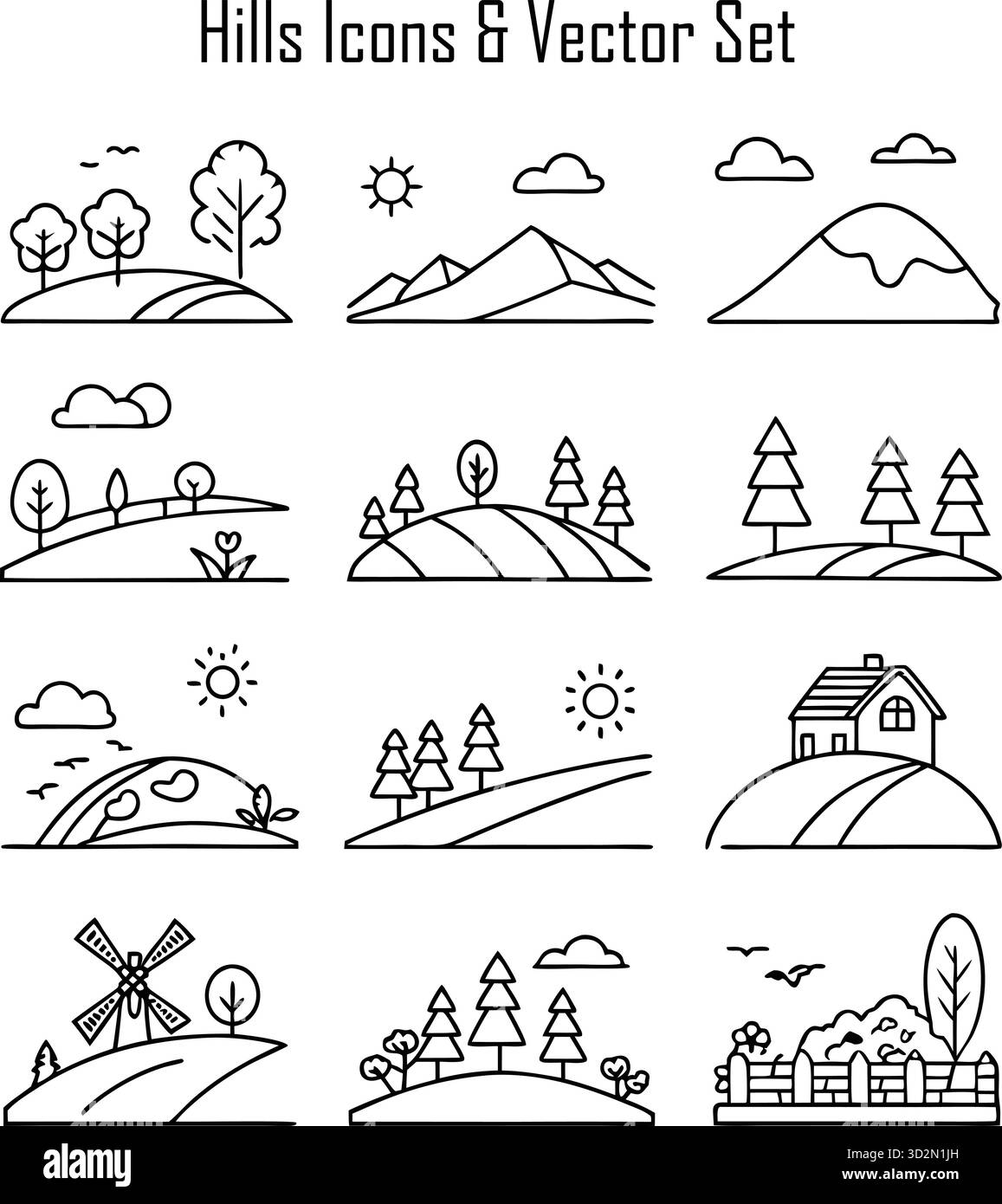 Scenic view rolling hills Black and White Stock Photos & Images - Alamy