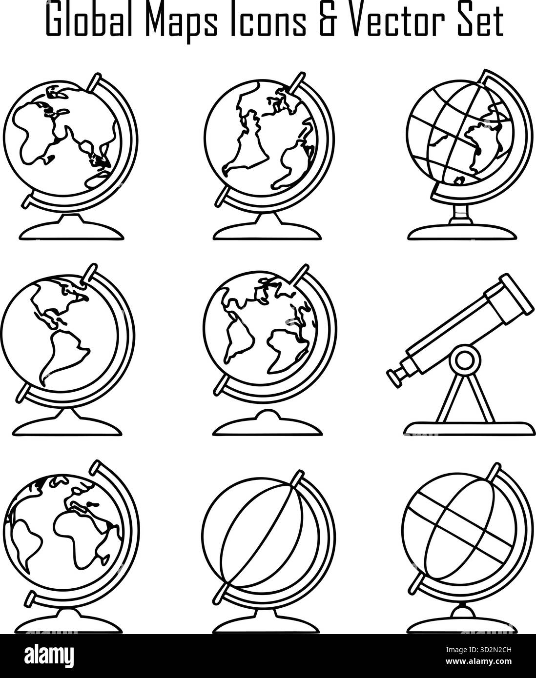 Detailed global map illustration with continents and countries Stock ...