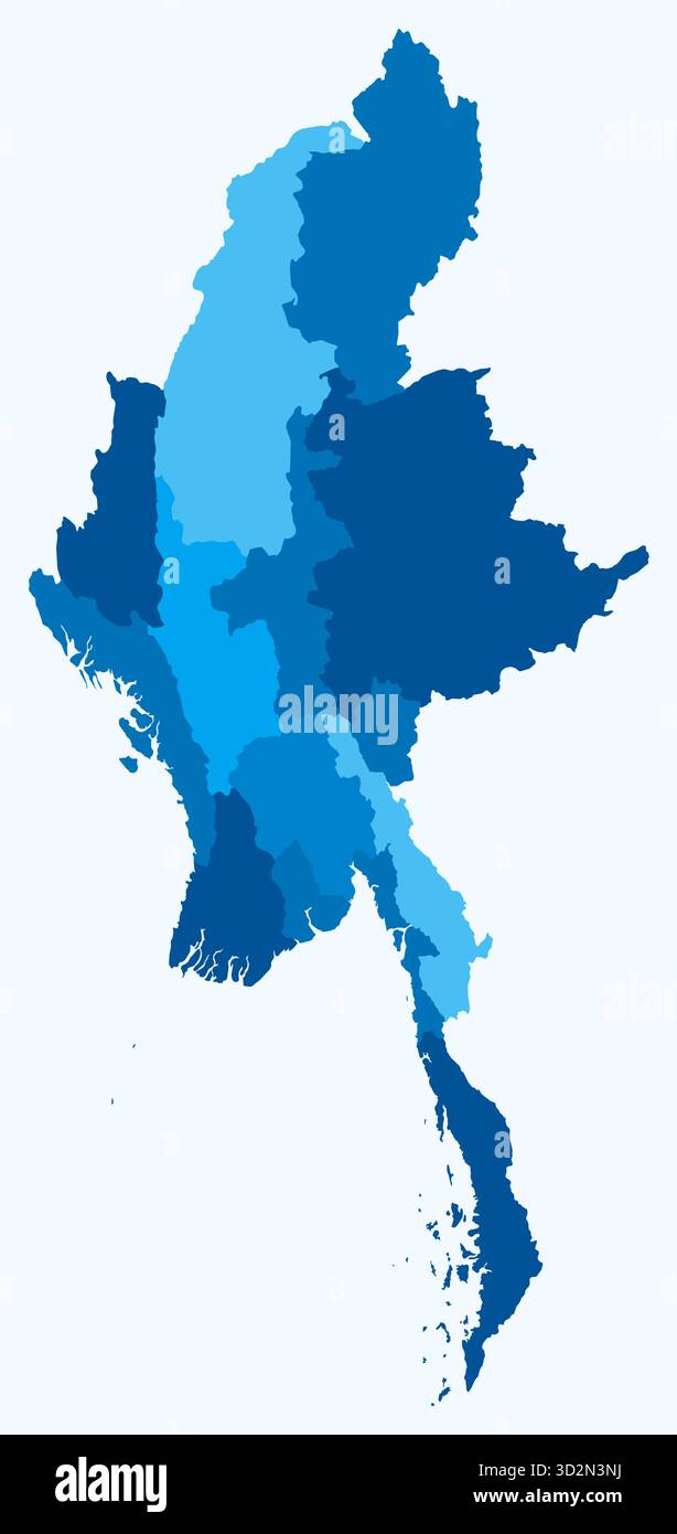 Map of Myanmar with regions. A simple country border map with regional ...