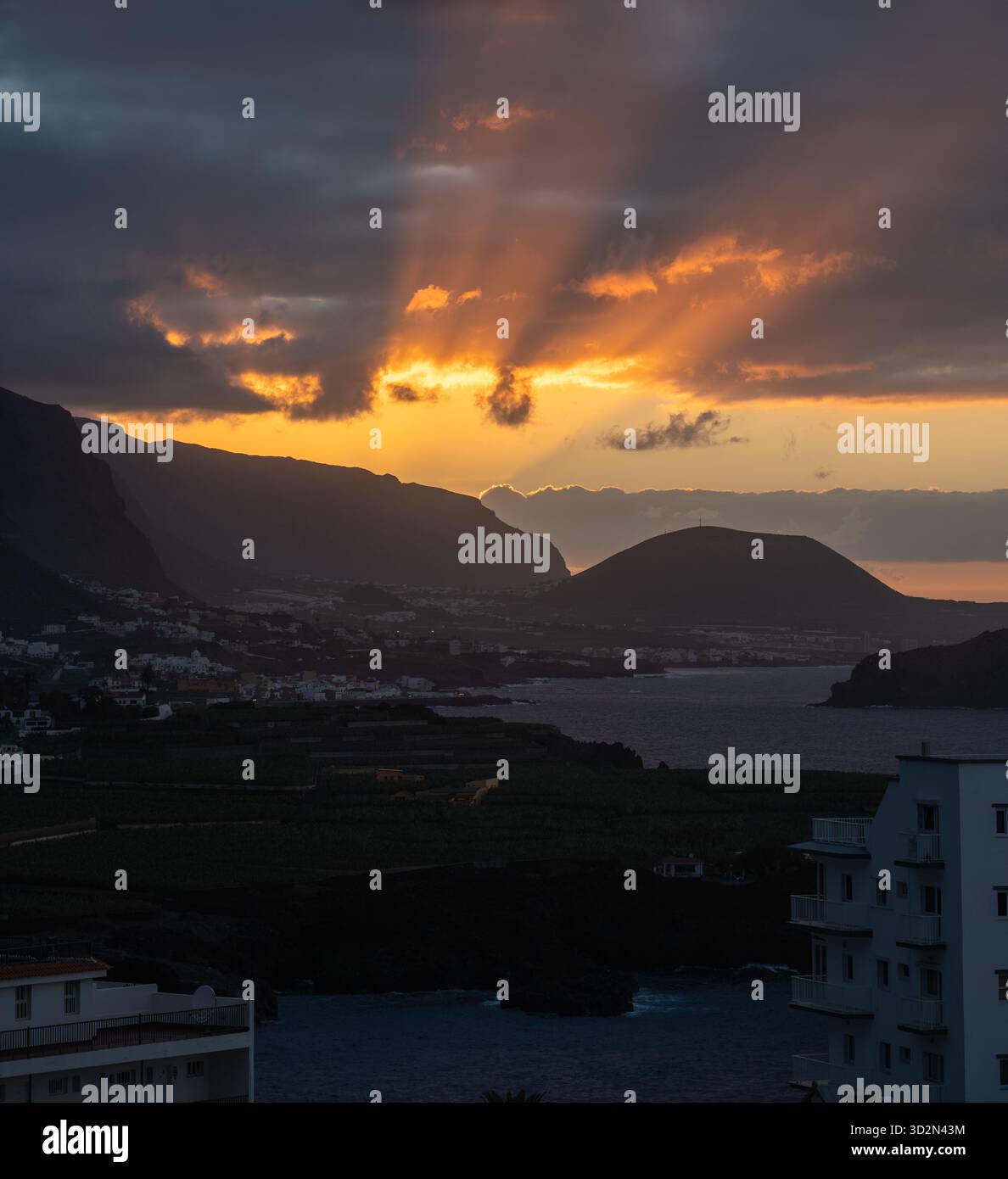 Sunset view over the coastal town of Garachico and its surrounding ...