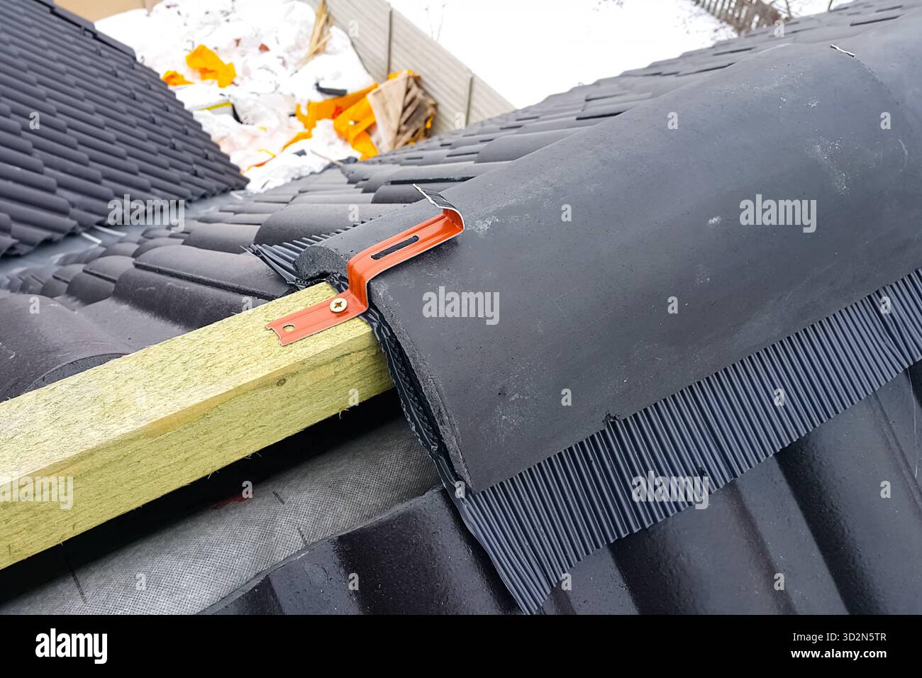 Modern roof made. Installation of the roof of the house from ceramic ...