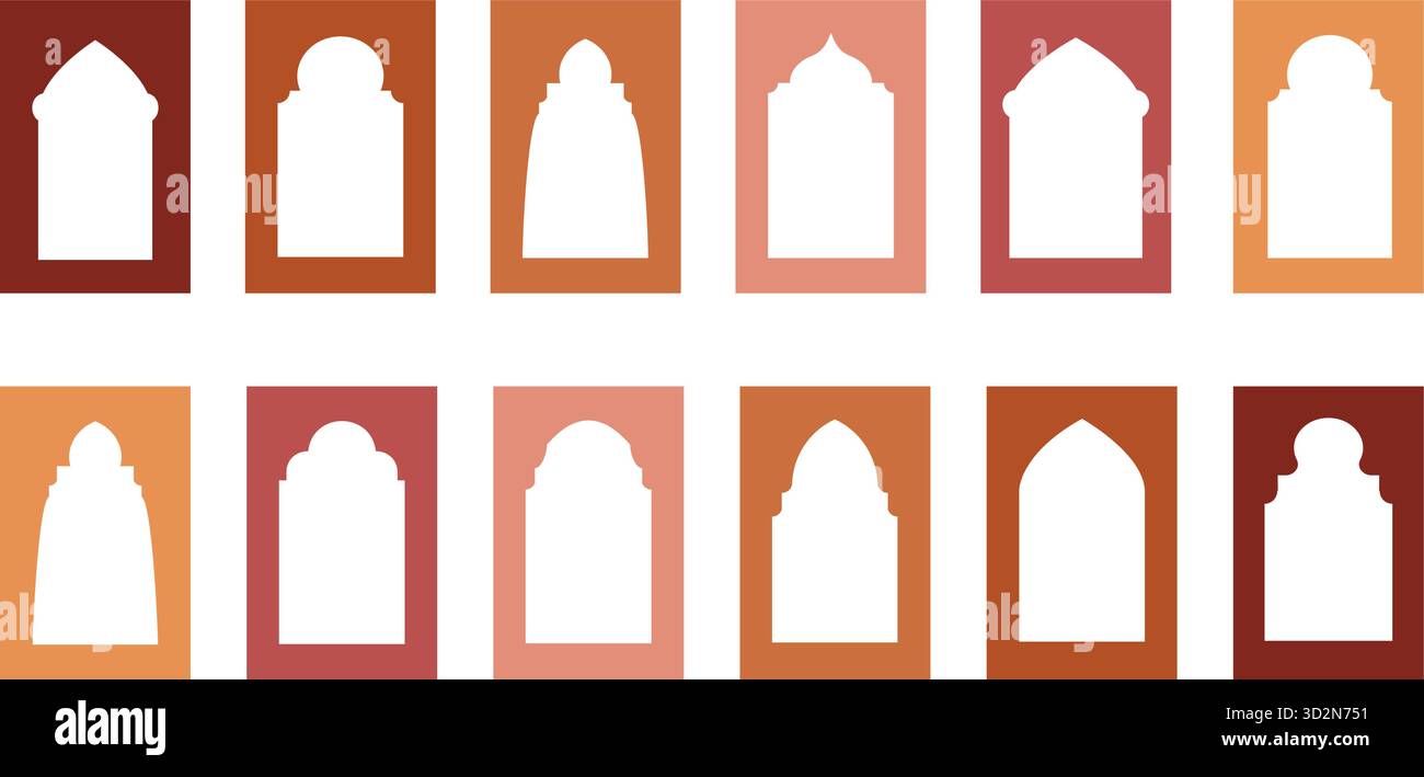 Ramadan arch frames with Arabic pattern. Indian vector windows and ...