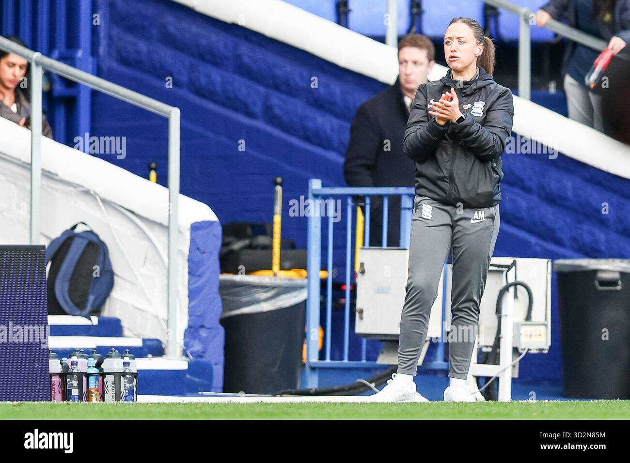 Amy Merricks, manager of Birmingham City encourages her team during the ...