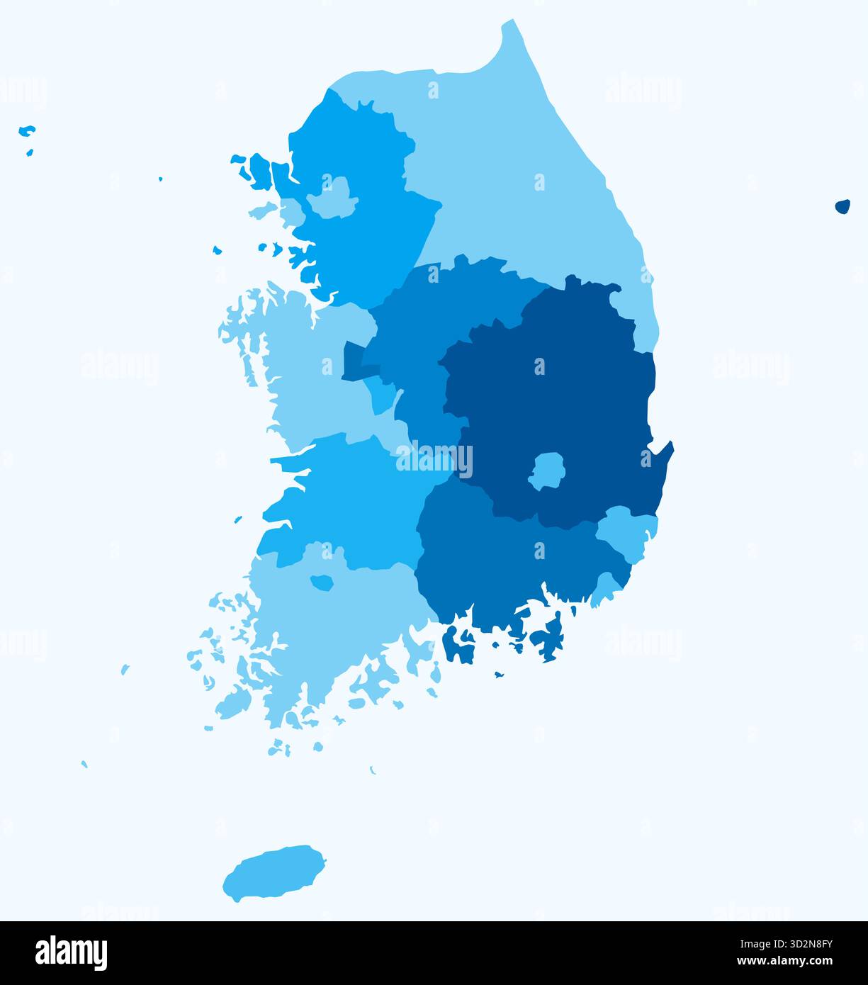 Map of Republic of Korea with regions. Just a simple country border map ...
