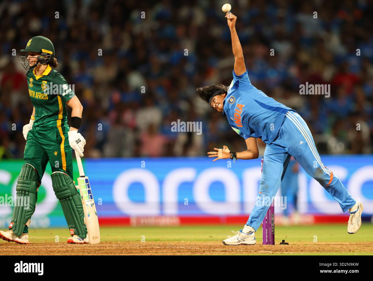 Sree Charani of India during the ICC Women's ODI Cricket World Cup ...