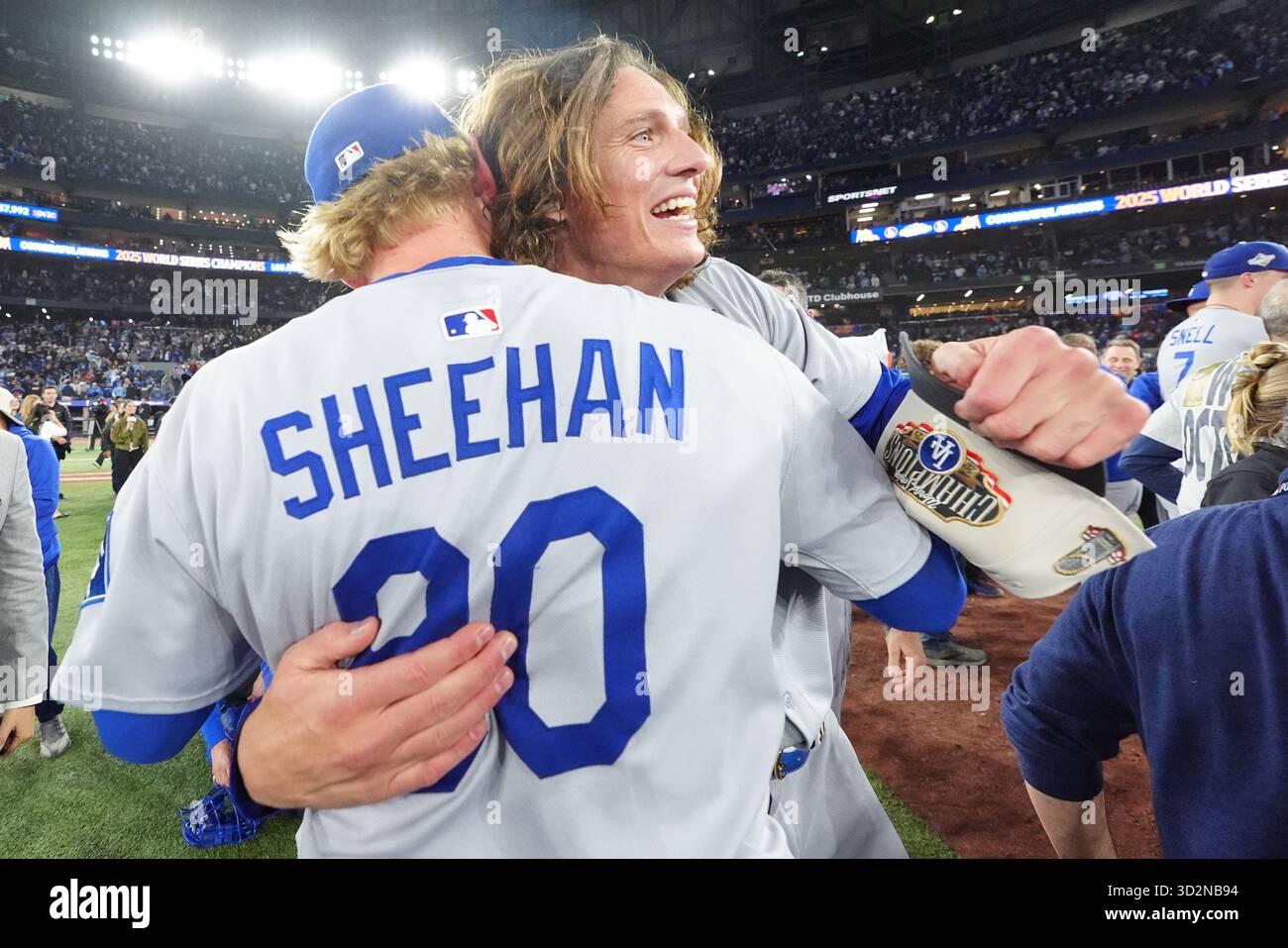 Los Angeles Dodgers pitcher Emmet Sheehan (80) and pitcher Tyler ...