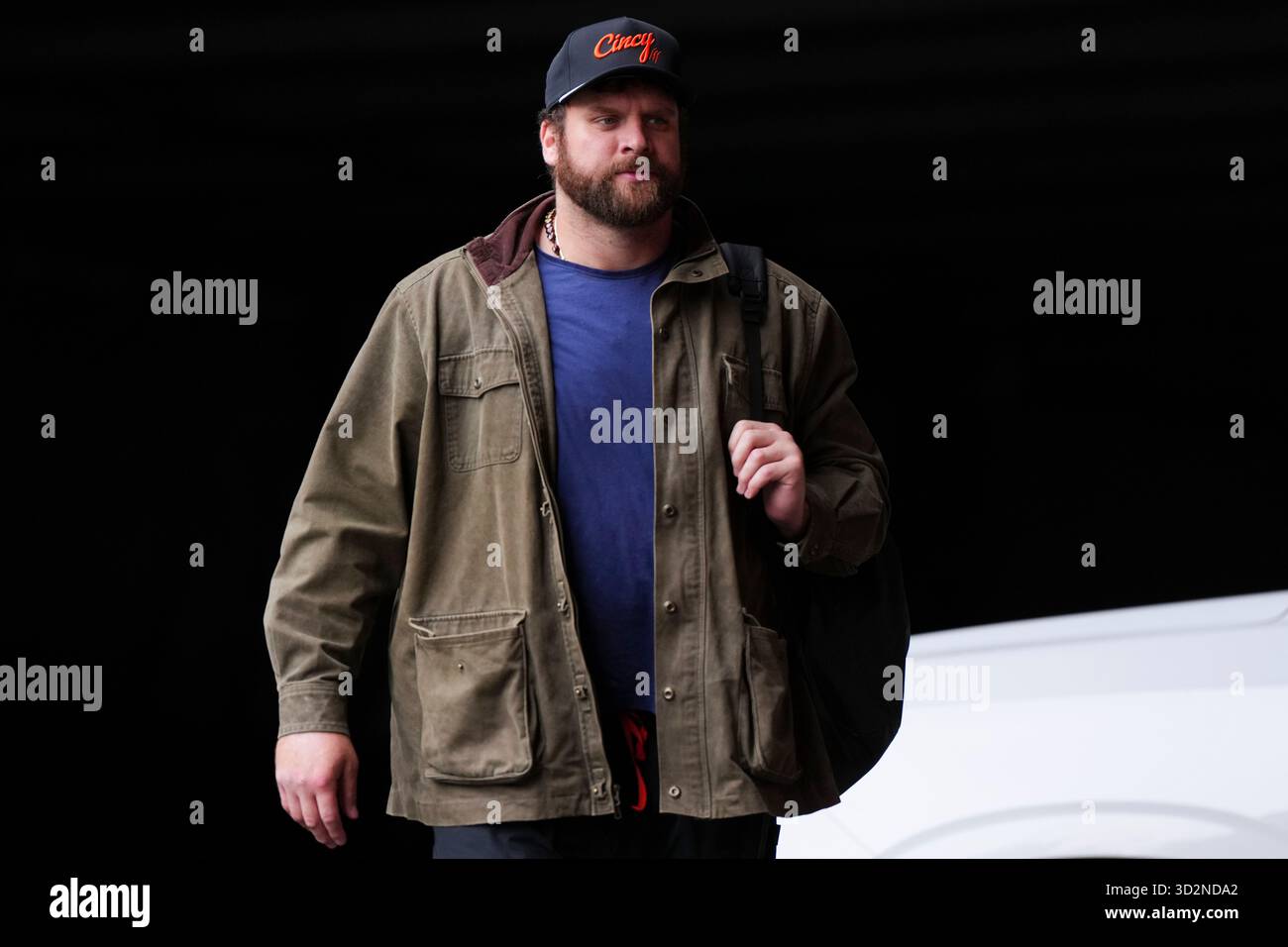 Cincinnati Bengals center Ted Karras (64) arrives before an NFL ...