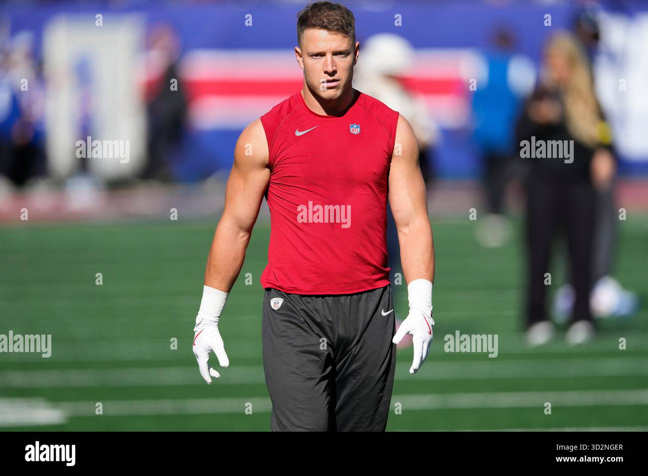 San Francisco 49ers running back Christian McCaffrey warms up before ...