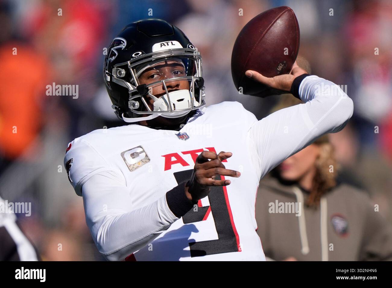 Atlanta Falcons quarterback Michael Penix Jr. (9) warms up before an ...