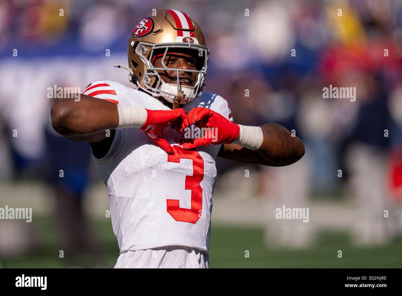 San Francisco 49ers running back Brian Robinson Jr. (3) reacts to the ...