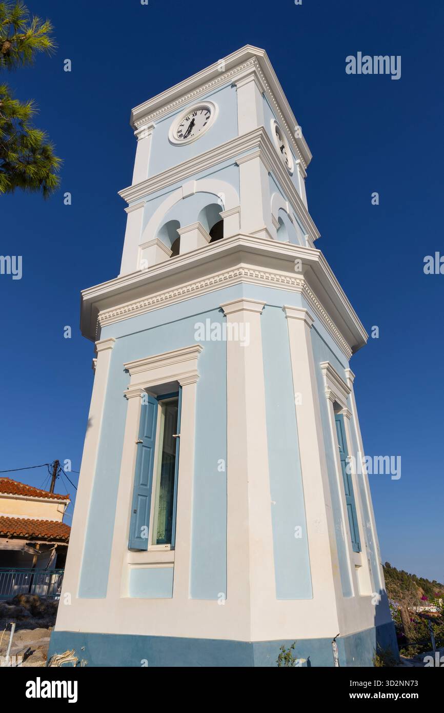 Clock tower of Poros Town built in 1927, Poros Island, Saronic Islands ...