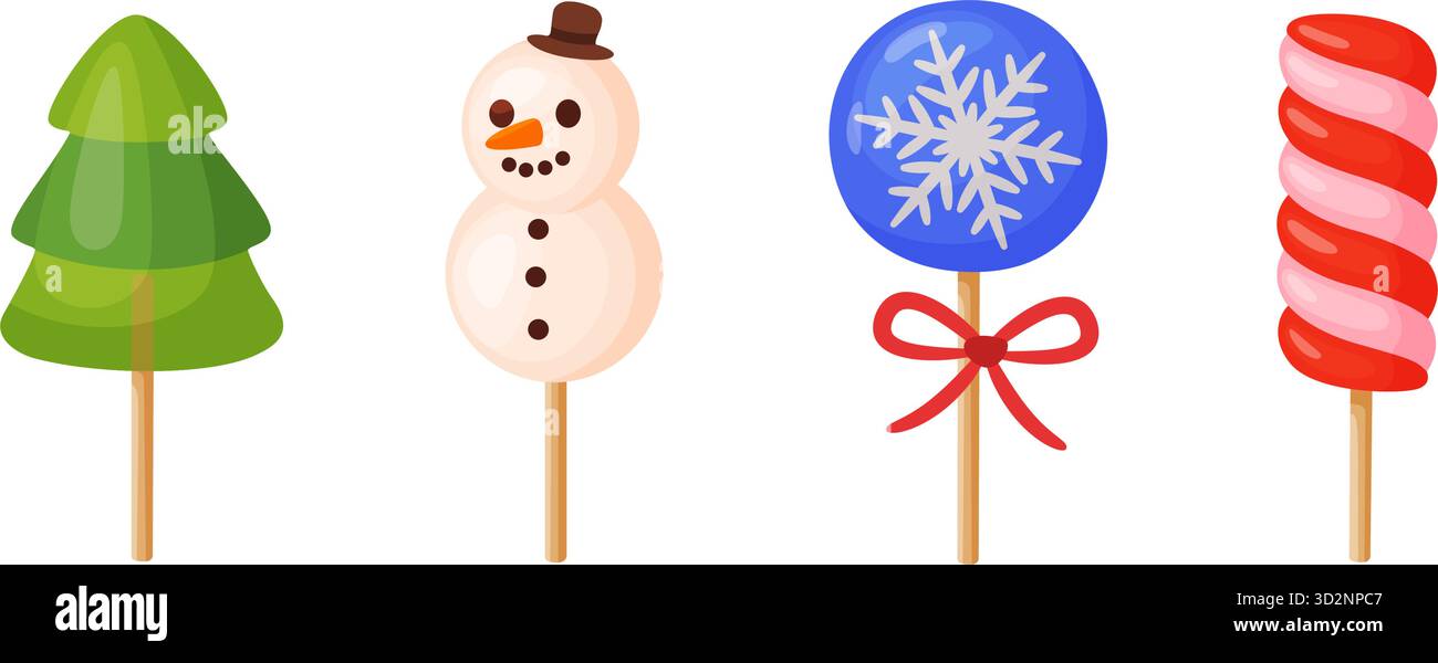 Festive Christmas lollipop set. Christmas tree, snowman, snowflake ...