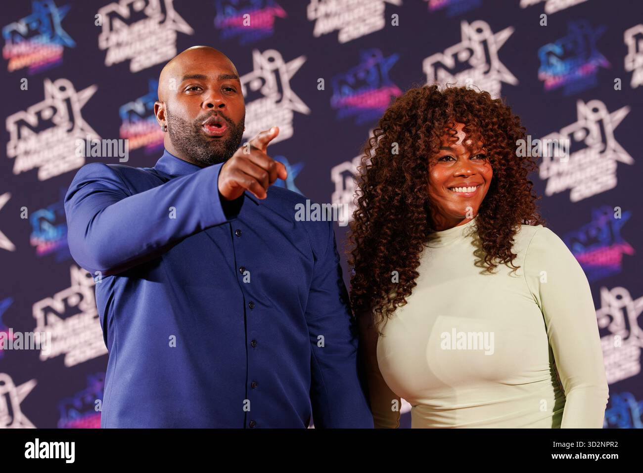 Teddy Riner and Luthna Plocus attends the 27th NRJ MUSIC AWARDS at ...