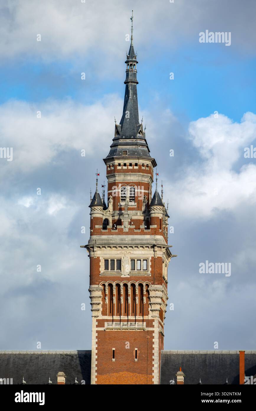The belfry of the town hall (hôtel de ville) in the town centre of ...