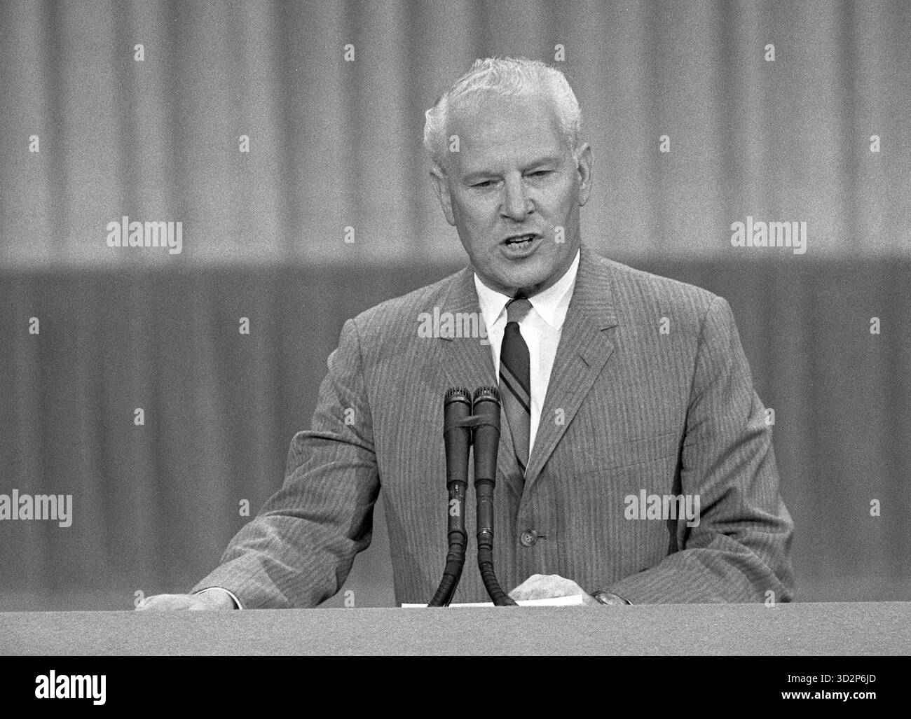 Senator Albert Gore Sr. of Tennessee speaking at microphone during the ...