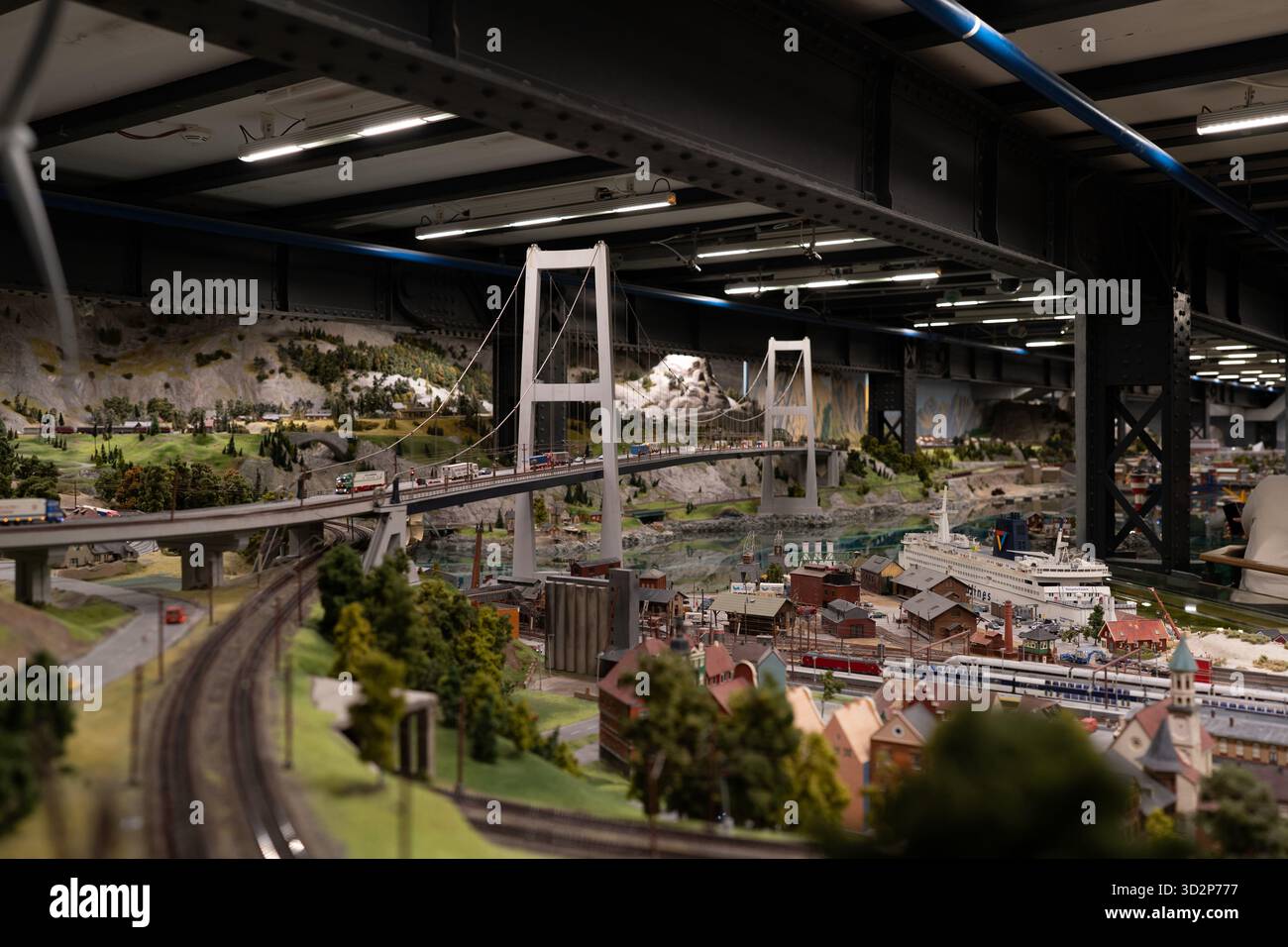 Suspension bridge and port city model at Miniatur Wunderland, 10.10. ...