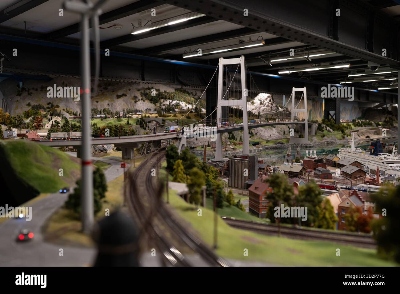 Suspension bridge and port city model at Miniatur Wunderland, 10.10. ...