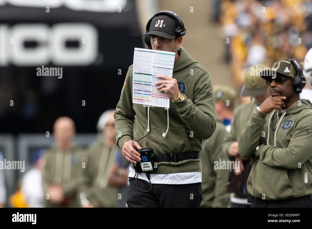 Indianapolis Colts head coach Shane Steichen calls a play during an NFL ...