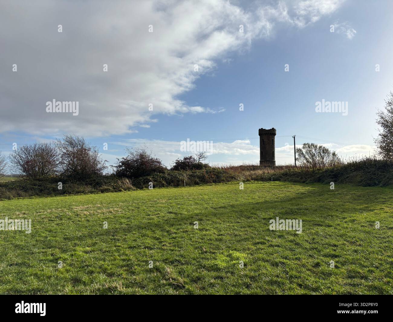 Three-storey circular stone folly known as Blair Tower in rural ...