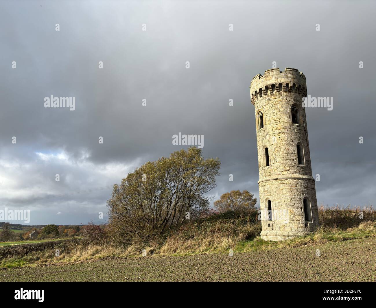 Three-storey circular stone folly known as Blair Tower in rural ...